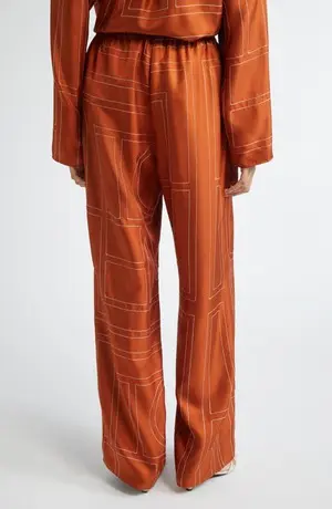 TOTEME Monogram Embroidered Silk Pants - Terracotta