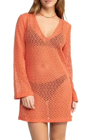 Roxy Love Coastline Open Stitch Cover-up Dress - Apricot Brandy