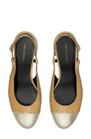 Tory Burch Cap-toe Slingback Pumps - Ginger Shortbread /spark Gold
