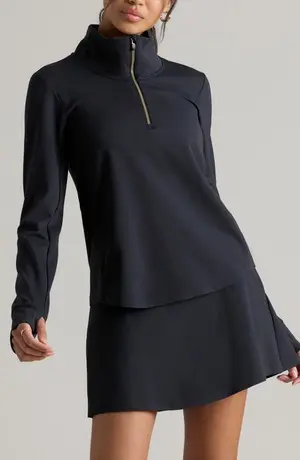 RHONE Course To Court Long Sleeve Quarter Zip Top - Black
