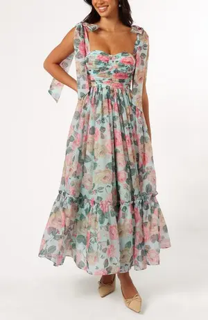 PETAL & PUP Floret Bow Strap Maxi Dress - Blue Multi