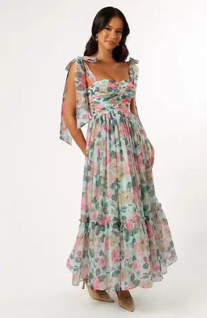 PETAL & PUP Floret Bow Strap Maxi Dress - Blue Multi