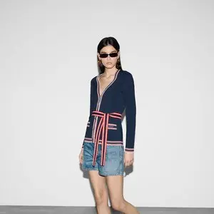 Gucci Self-tie Cardigan With Striped Trim - Blue