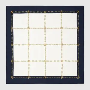 Gucci Interlocking G Chain Silk Pocket Square - White