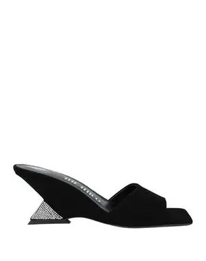 Attico Suede Slide Sandals With Sculptural Embellished Heel - Black