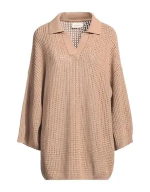 VICOLO Knitted Sweater With Camp Collar - Beige