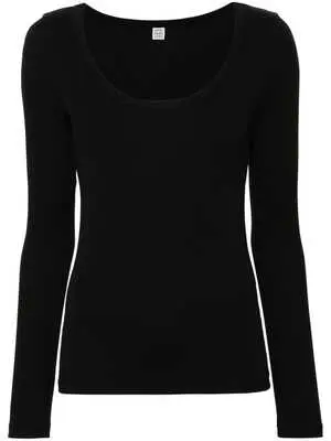 TOTEME Classic Ribbed Long Sleeve Top - Black