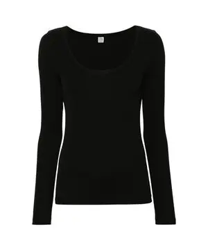 TOTEME Classic Ribbed Long Sleeve Top - Black