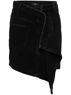 Goen.j Asymmetric Draped Denim Skirt - Black