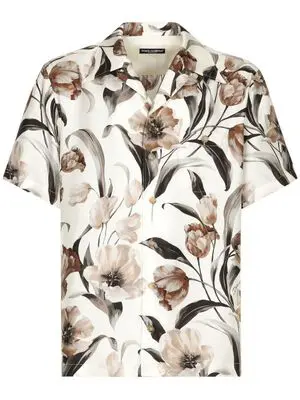 Dolce & Gabbana Tulip-print Silk Shirt - White