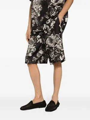 Dolce & Gabbana Floral-print Silk Shorts - Black