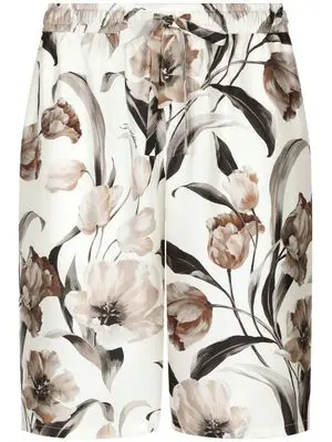 Dolce & Gabbana Floral-print Silk Shorts - White