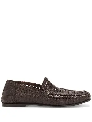 Dolce & Gabbana Goatskin Woven Slippers - Brown