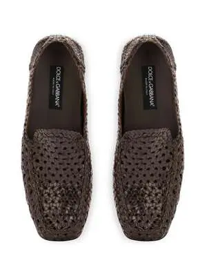 Dolce & Gabbana Goatskin Woven Slippers - Brown