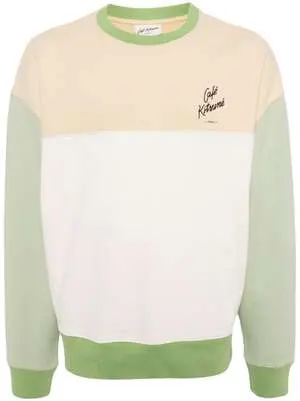 CAFÉ KITSUNÉ Colour-block Cotton Sweatshirt - White
