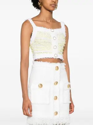 Balmain Striped Tweed Crop Top