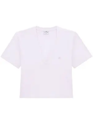 COURREGES Logo-appliqué Cropped T-shirt - Pink