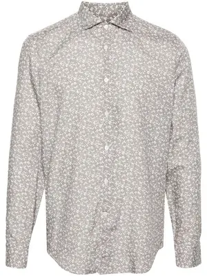 Canali Floral-print Poplin Shirt - White