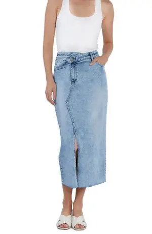 WASH LAB DENIM Asymmetric Waist Midi Skirt