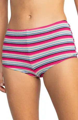 Roxy Paraiso Stripe Shorty Bikini Bottom - Brazilian Sand Parai