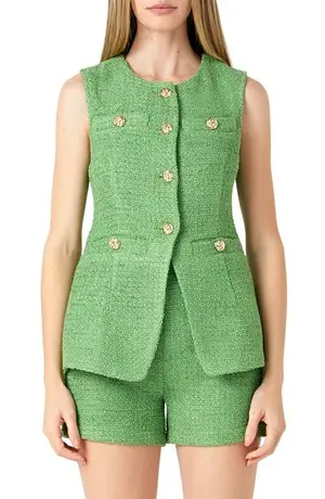 Endless Rose Longline Tweed Vest - Green