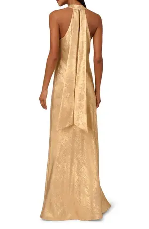Adrianna Papell Foiled Trumpet Gown - Light Gold