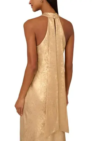 Adrianna Papell Foiled Trumpet Gown - Light Gold