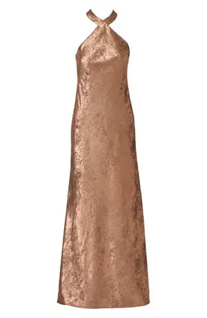 Adrianna Papell Foiled Trumpet Gown - Mocha