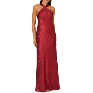 Adrianna Papell Foiled Trumpet Gown - Wine