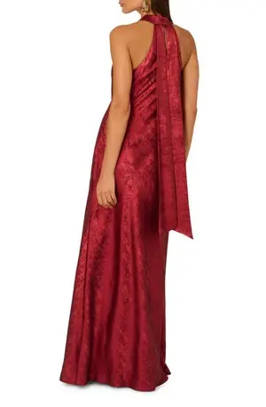 Adrianna Papell Foiled Trumpet Gown - Wine