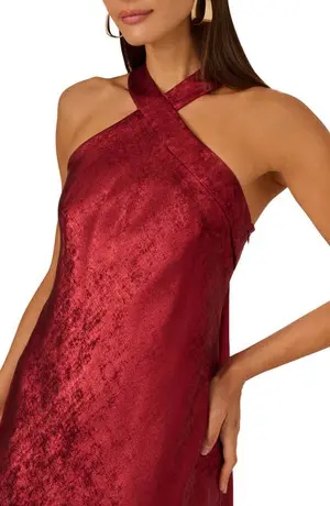Adrianna Papell Foiled Trumpet Gown - Wine
