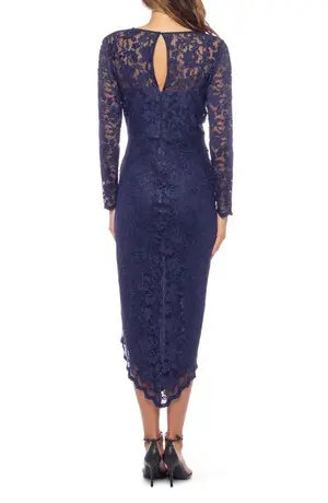 short burgundy lace dress Glitter Lace Cocktail Dress with Ruffle Sleeves Indigo / 18 main image 1