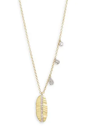 Meira T Leaf & Diamond Charm Necklace