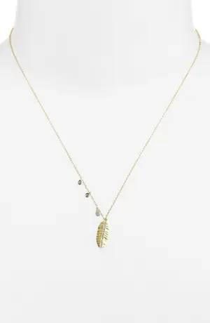 Meira T Leaf & Diamond Charm Necklace