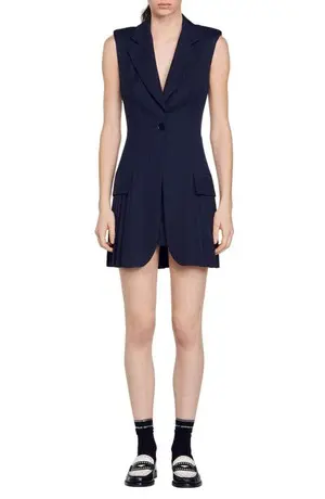 blue sleeveless blazer dress TIANA