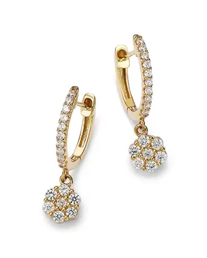 Bloomingdale'S Diamond Flower Dangle Hoop Earrings, 0.75 Tcw - Gold