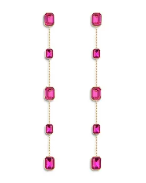 Ettika Crystal Linear Drop Earrings - Pink/gold