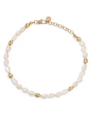 Ettika Pave Pearl Beaded Anklet - Ivory/gold