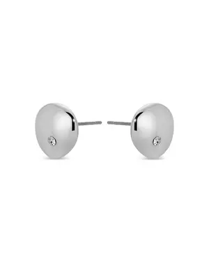 Ettika Pave Polished Pebble Stud Earrings - Silver
