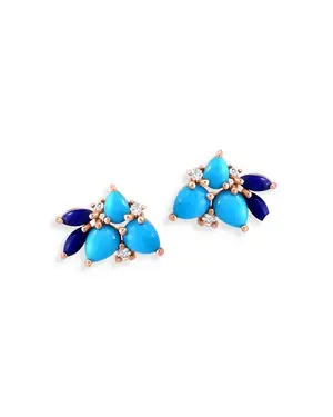 Bloomingdale'S Lapis, Turquoise & Diamond Stud Earrings