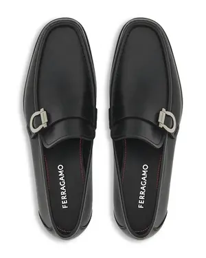 FERRAGAMO Caspian Gancio Leather Loafers - Black