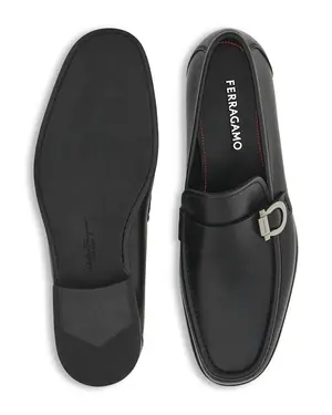 FERRAGAMO Caspian Gancio Leather Loafers - Black