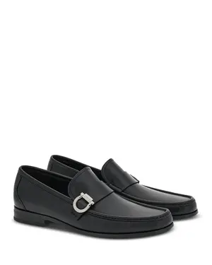 FERRAGAMO Caspian Gancio Leather Loafers - Black