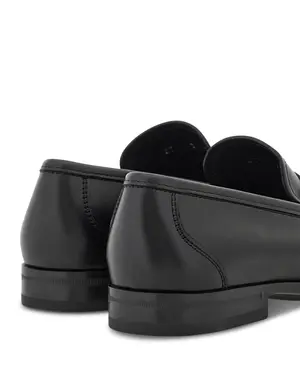 FERRAGAMO Caspian Gancio Leather Loafers - Black
