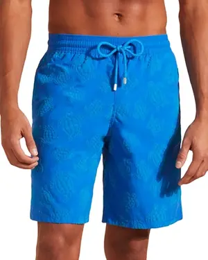 Vilebrequin Okoa Flock Vendome Turtles Print 7" Swim Trunks - Palace Blue