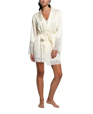 Ginia Silk Lace Robe - Creme