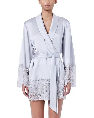 Ginia Silk Lace Robe Silver