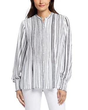 NYDJ Pleated Peasant Blouse Asteria Stripe