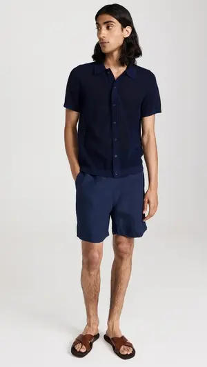 Onia Air Linen Pull-on Shorts - Deep Navy