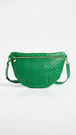 Clare V. Grande Fanny Pack In Woven Leather - Grass Woven Checker